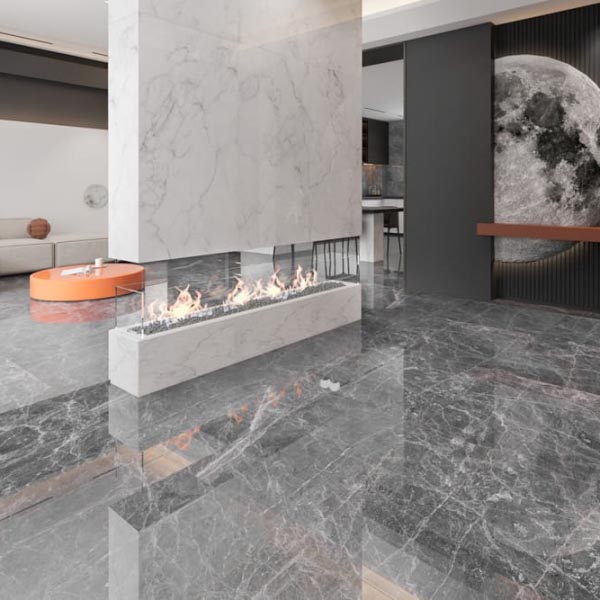 Florence Grey Polished Stone Look Porcelain Tile 600x1200mm