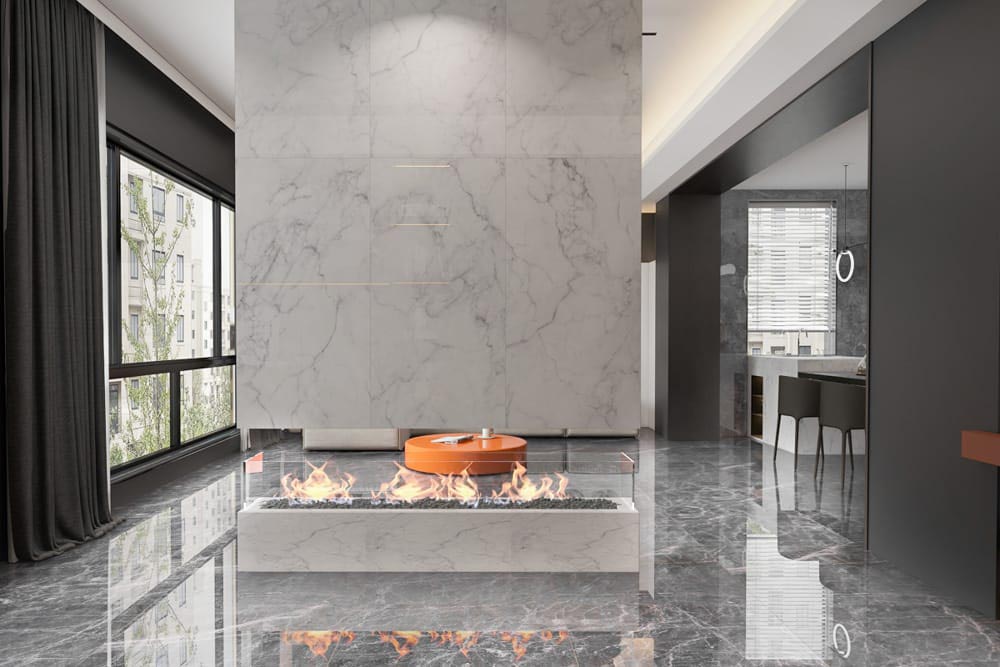 Florence Grey Polished Stone Look Porcelain Tile 600x1200mm